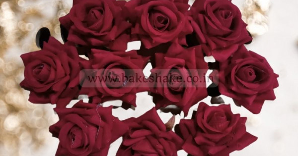 Artificial Red Velvet Roses For Cake Decoration