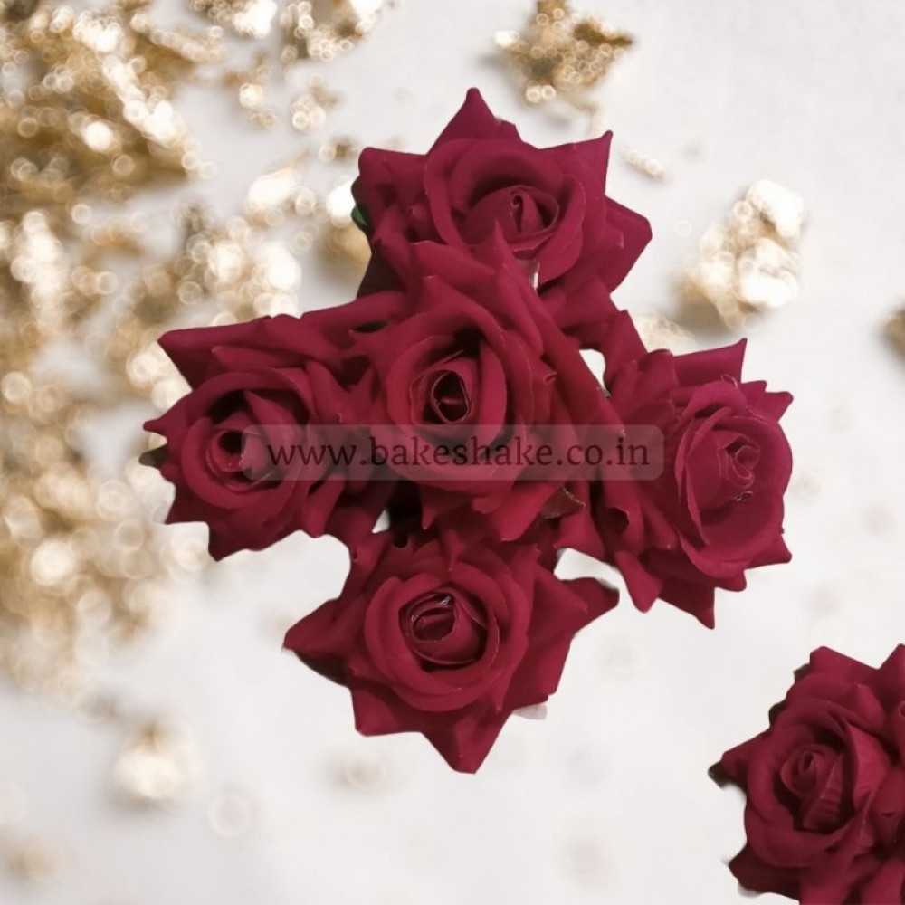 Artificial Red Velvet Roses For Cake Decoration
