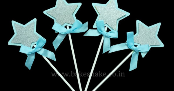 Star Cake Topper Set of 4 - Blue Silver
