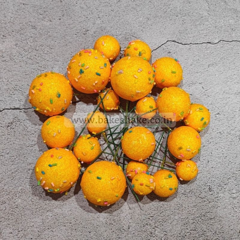 Golden Yellow Glitter With Sprinkles Faux Ball Toppers for Cake ...