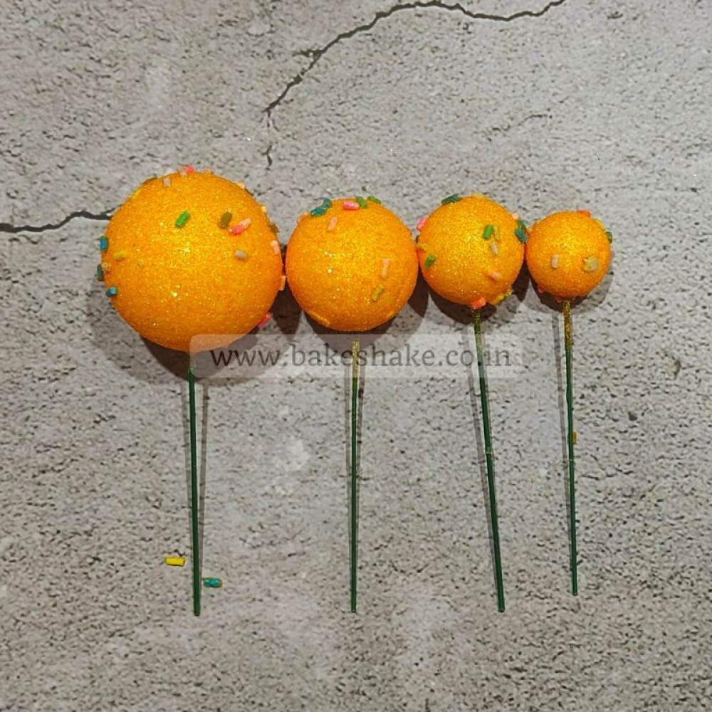 Golden Yellow Glitter With Sprinkles Faux Ball Toppers for Cake ...