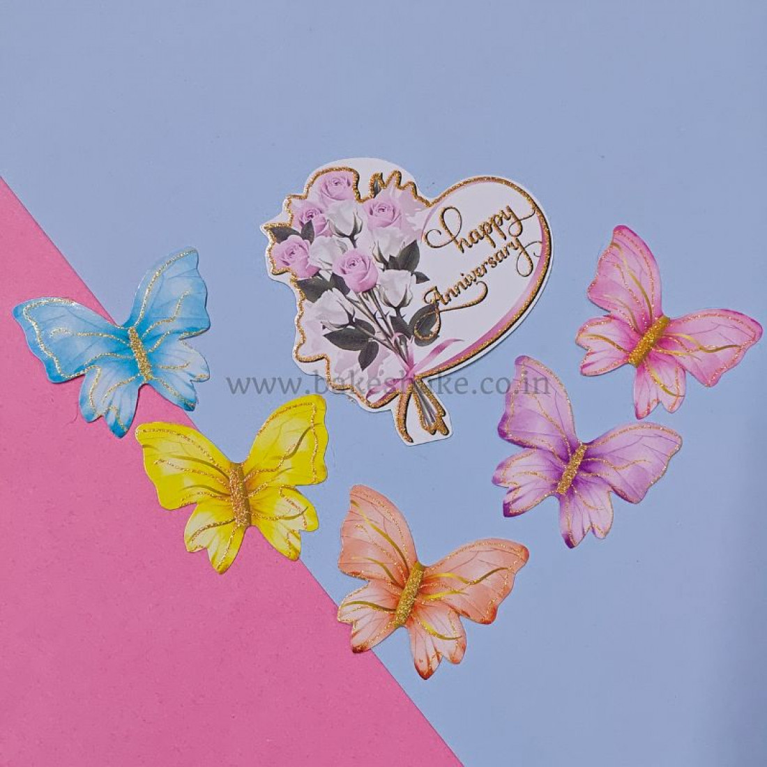 Happy Anniversary Paper Cake Topper With Butterflies