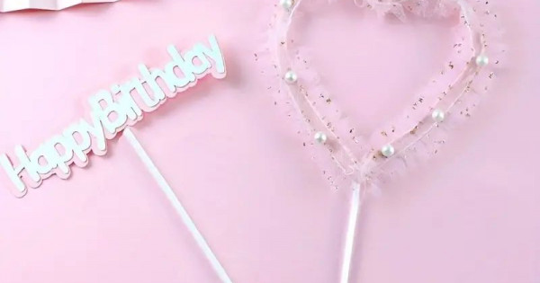 Happy Birthday Heart Shape Cake Topper Pink (Set of 2)