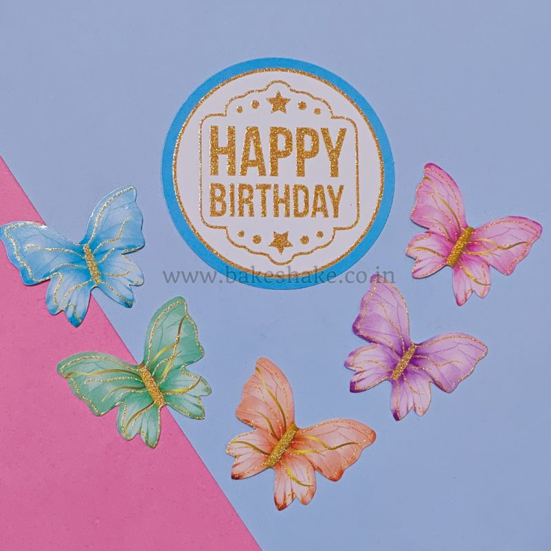 Happy Birthday Round Paper Cake Topper - Blue