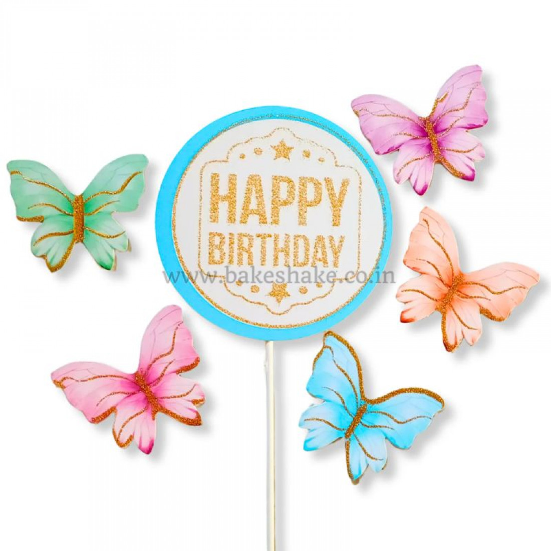 Happy Birthday Round Paper Cake Topper - Blue