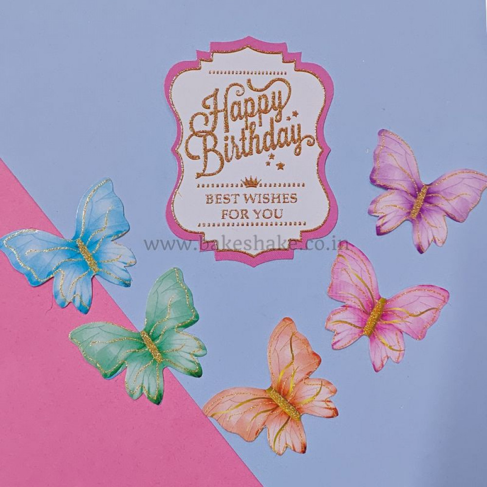 Happy Birthday Paper Cake Topper With Butterflies