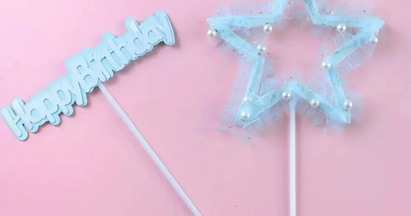 Happy Birthday Star Cake Topper Blue (Set of 2)