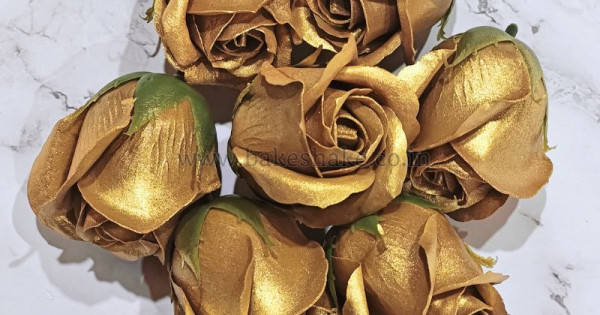 Artificial Metallic Gold Rose Flowers (Set of 10)