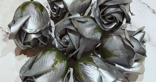 Artificial Metallic Silver Rose Flowers (Set of 10)