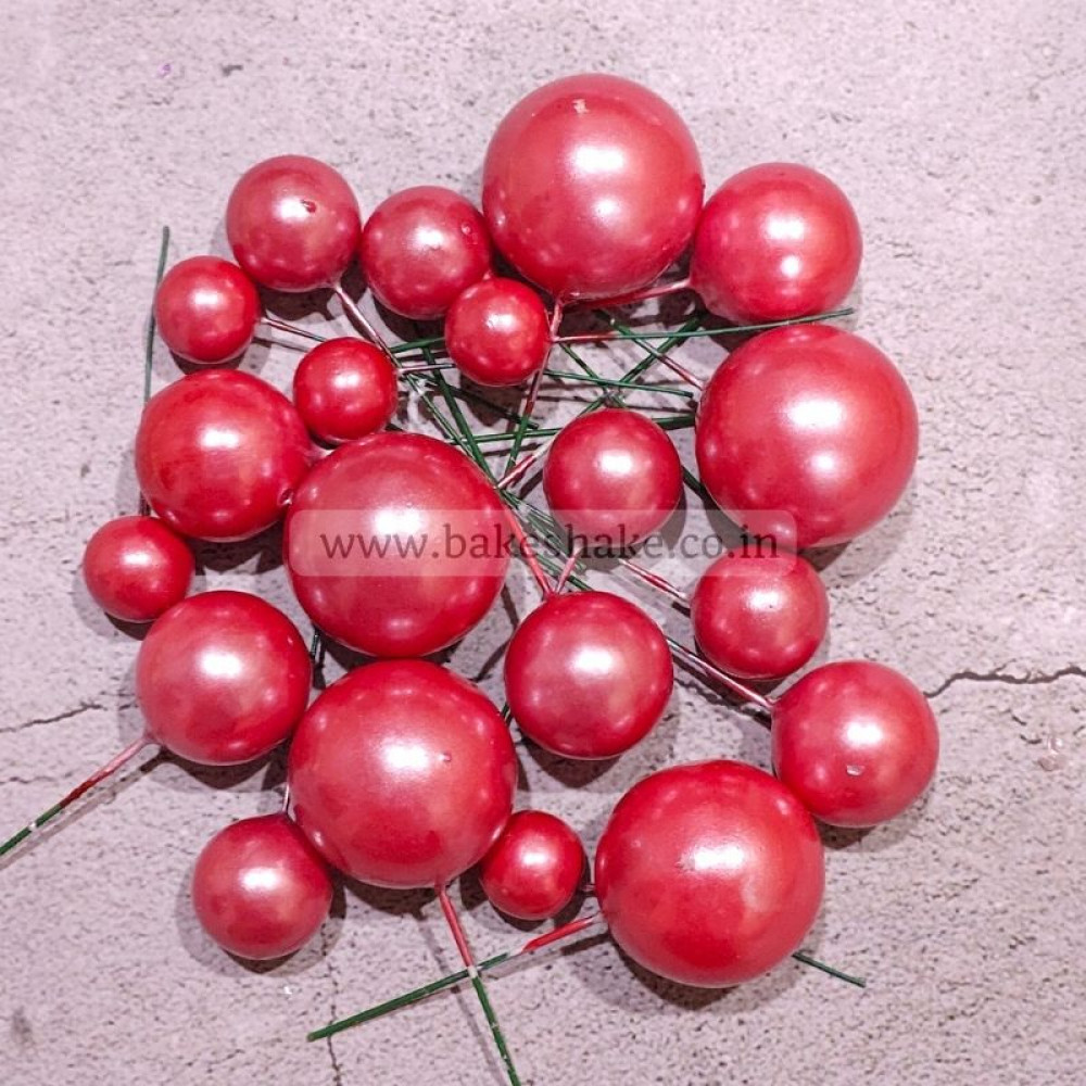 Red Faux Ball Toppers (20 Pcs) Pearl Finish
