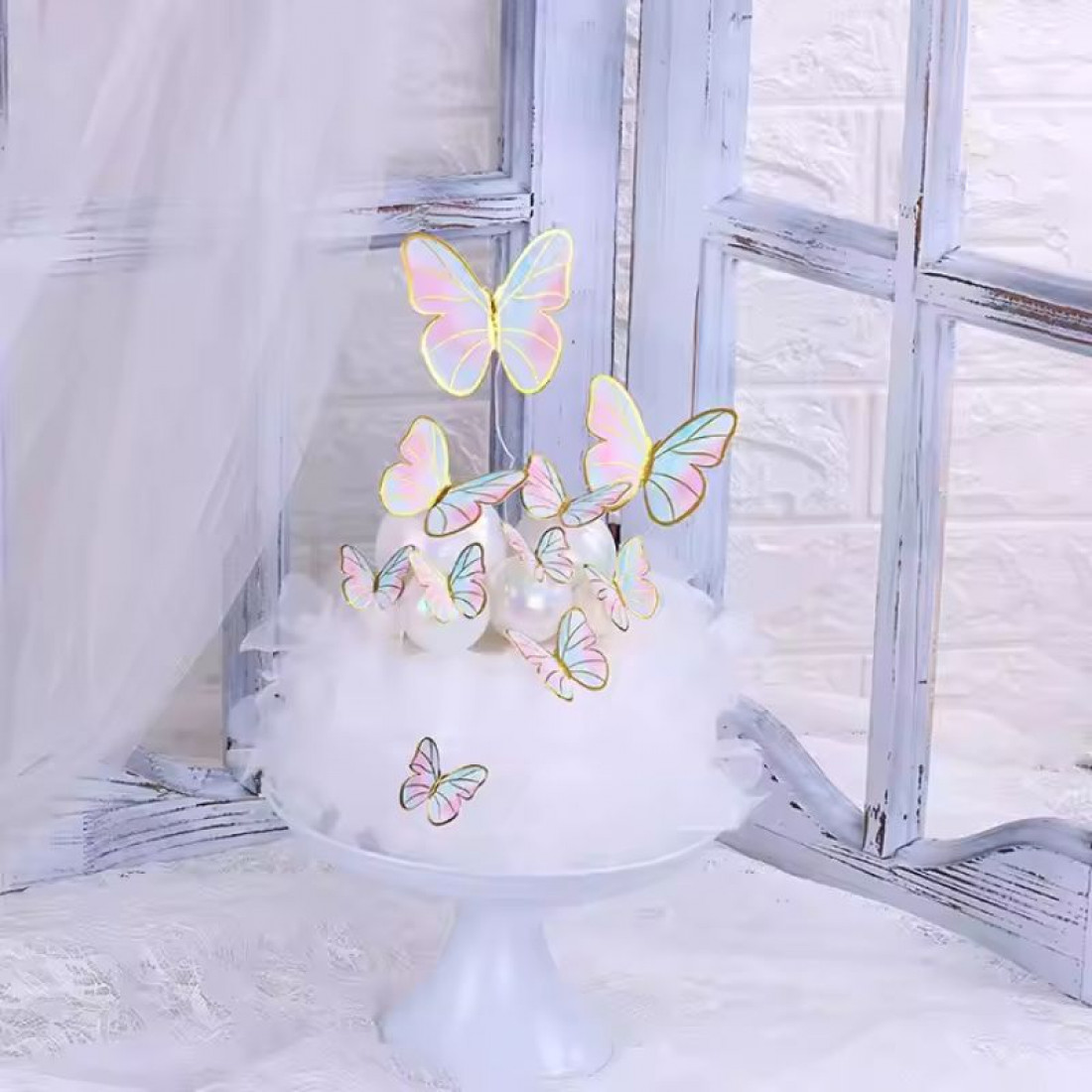 Gold Edged Pink Green Shaded Paper Butterfly (10 Pieces)