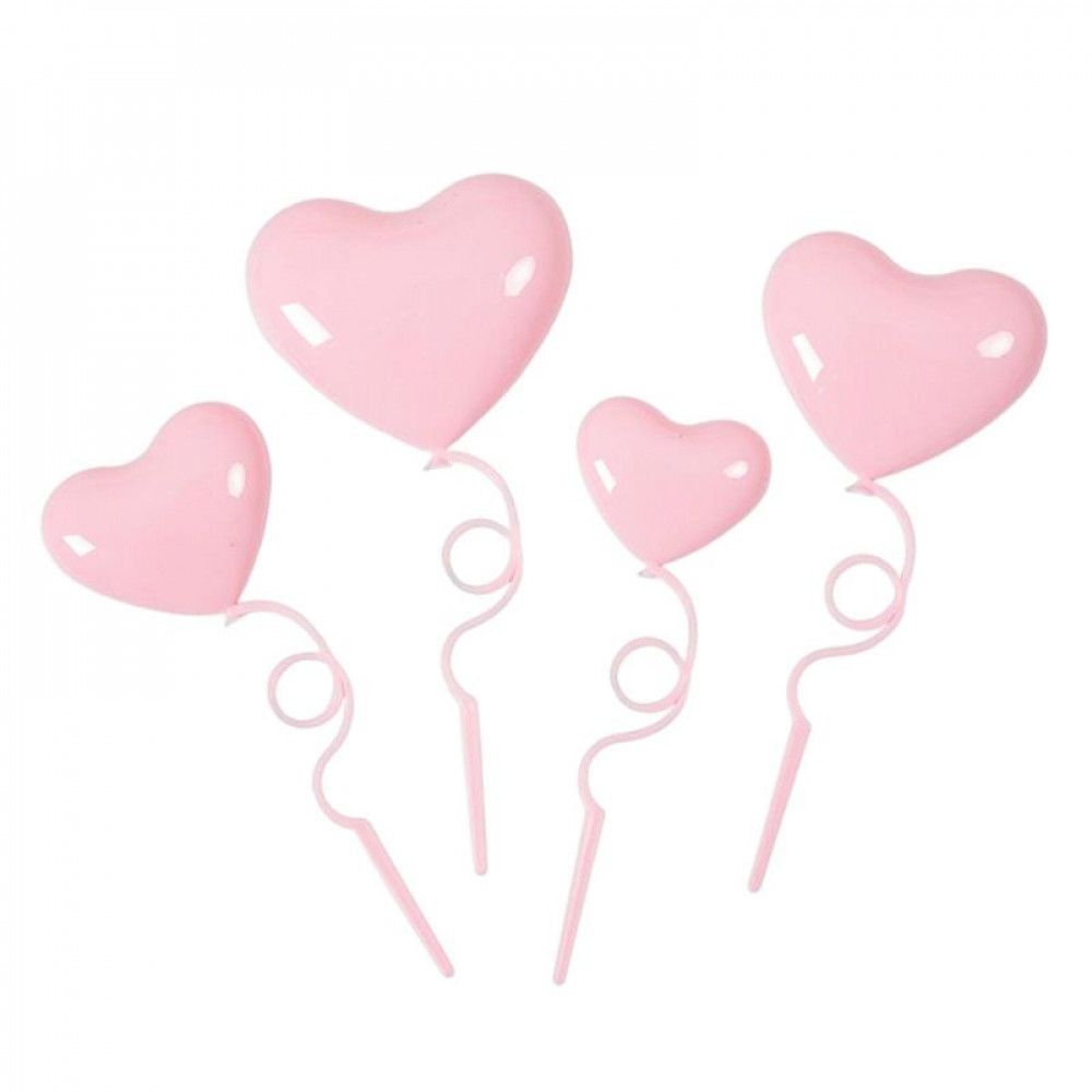 Heart Cake Topper - Pink (4 Pcs)