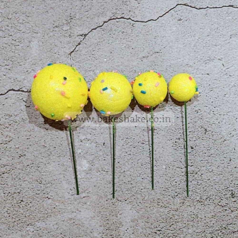 Yellow Glitter With Sprinkles Faux Ball Toppers for Cake Decoration (20 ...